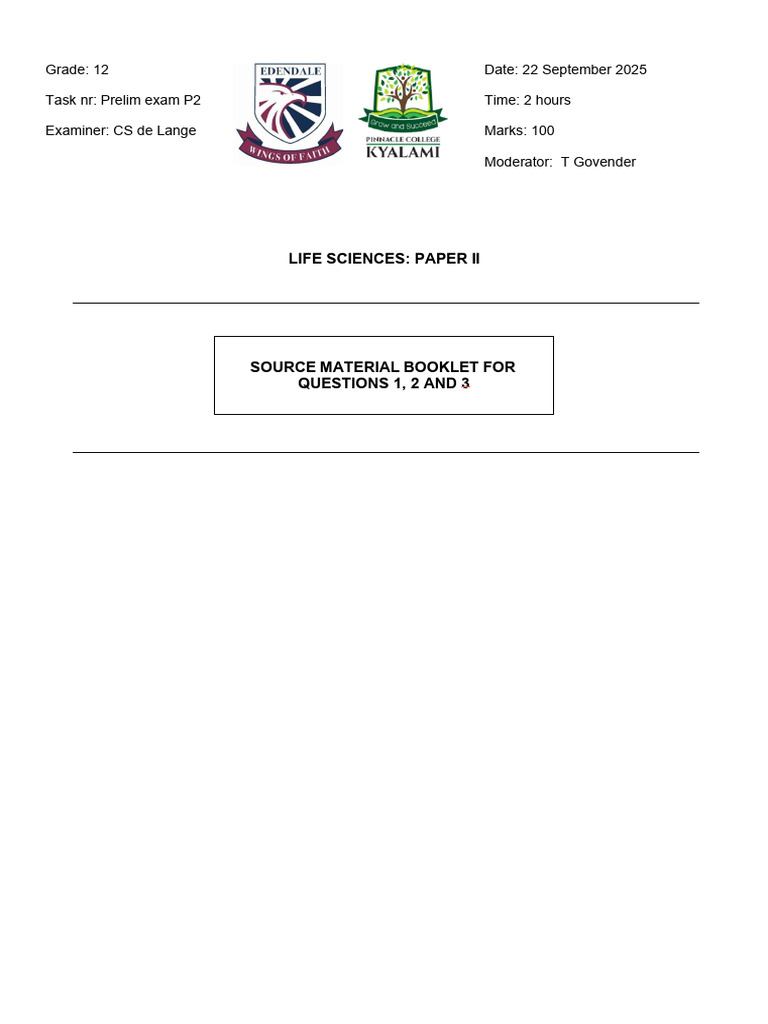 Life Sciences Grade 12 Prelim P2 2025 Source Booklet | PDF | Meerkat ...