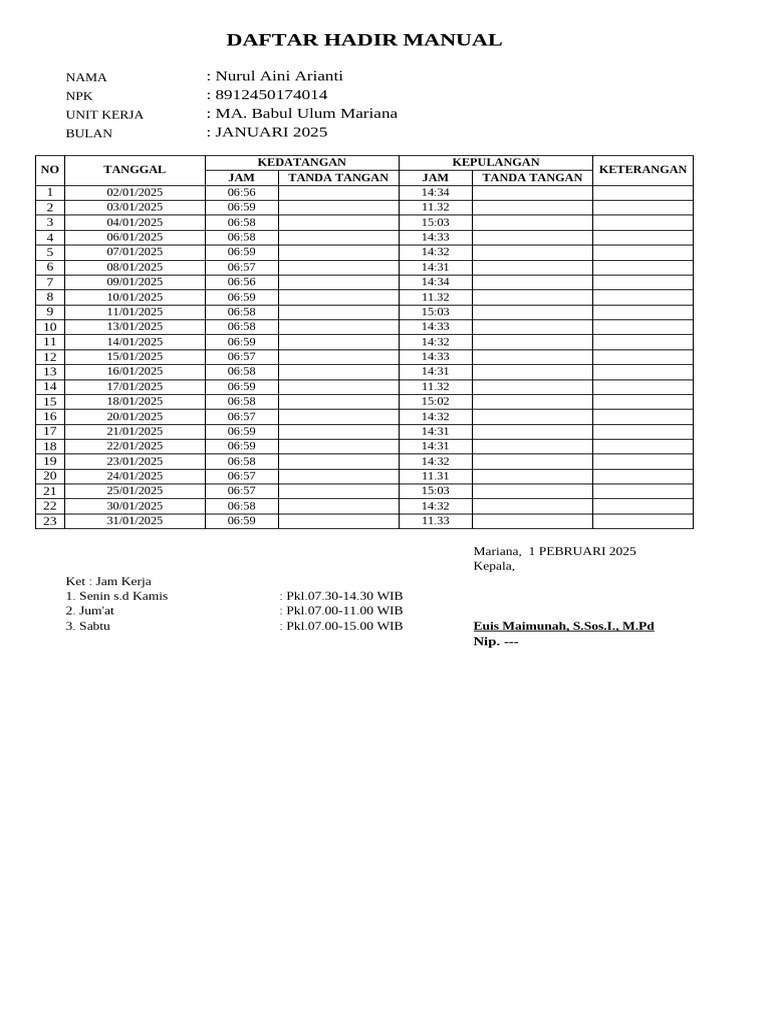 Absensi Manual | PDF