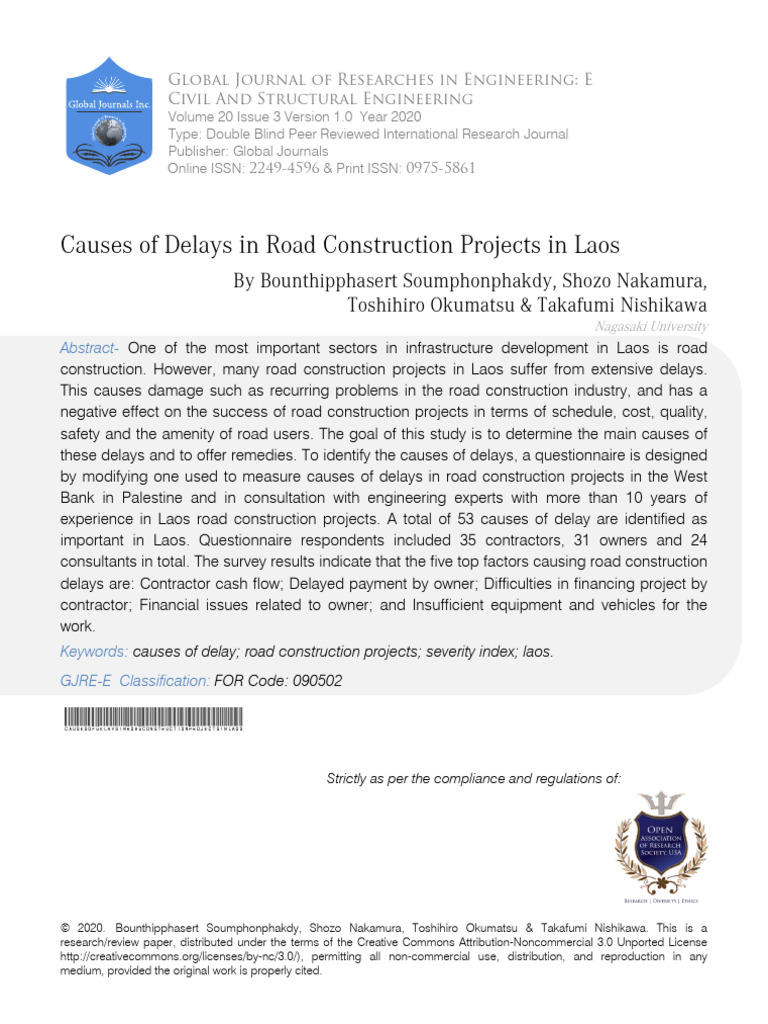 Causes of Road Construction Delays in Laos | PDF | Spearman's Rank ...