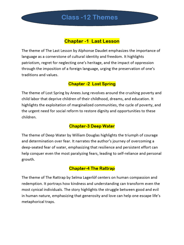 Class 12 Themes of All Chapter | PDF