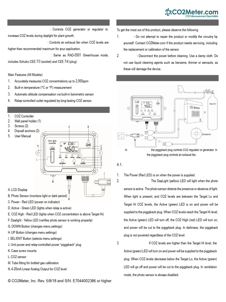CO2 Controller User Manual Guide | PDF | Carbon Dioxide | Calibration
