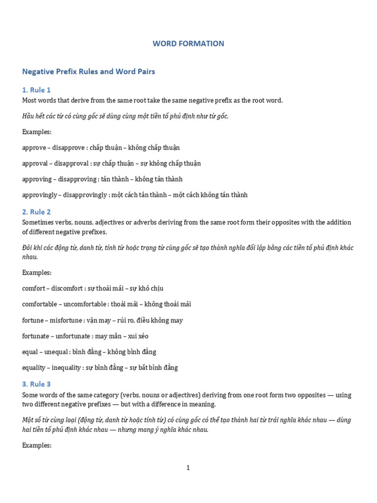 Negative Prefix Rules and Word Pairs (1) | PDF