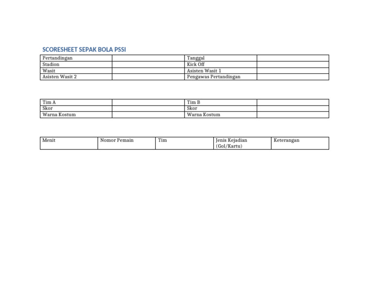 Scoresheet SepakBola PSSI | PDF