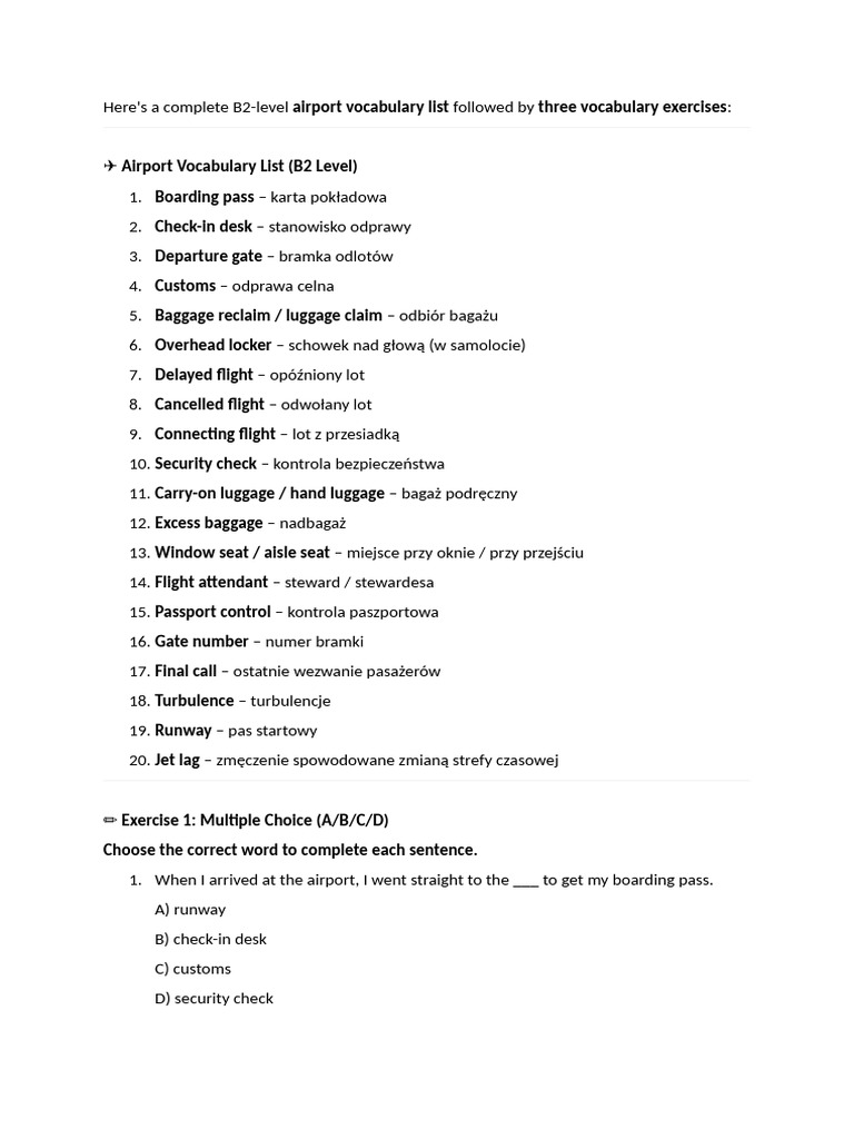Airport Vocabulary | PDF | Baggage | Aviation