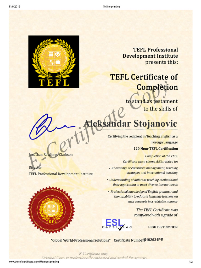 TEFL Certificate | PDF