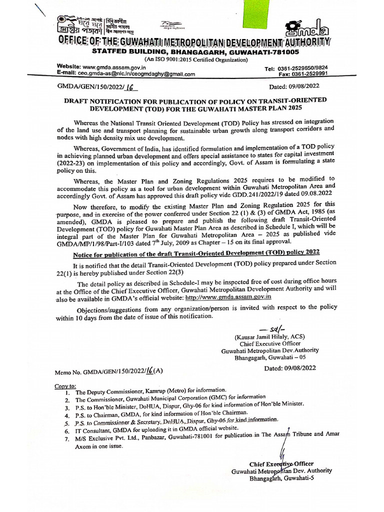 Draft Notification For Publication of Policy On Transit-Oriented Development Tod For The ...