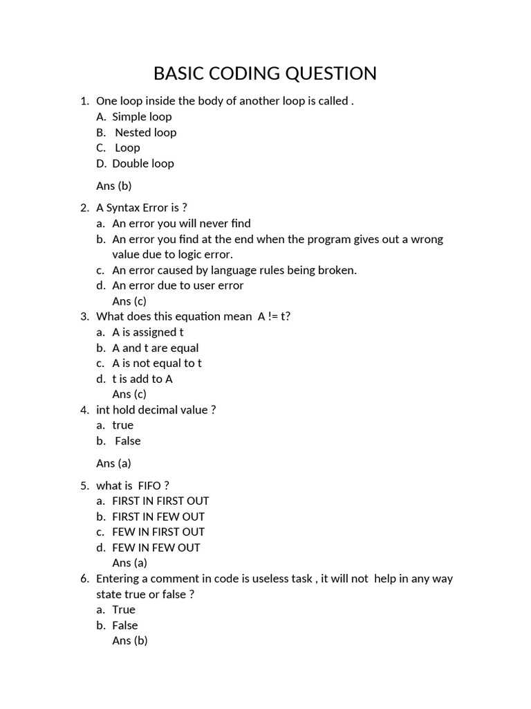 Basic Coding Question (Recovered) | PDF