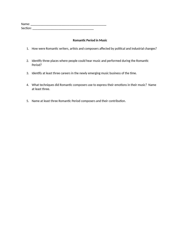 Romantic Period in Music Quiz | PDF