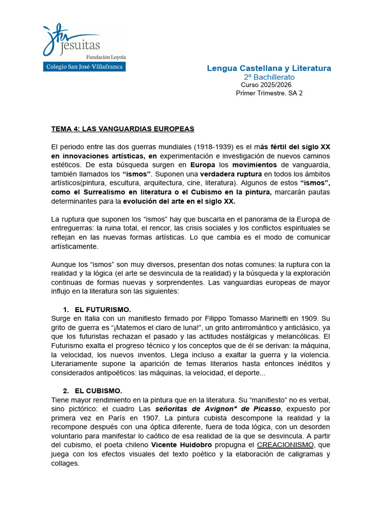 Tema 4 - Las Vanguardias Europeas | PDF | Vanguardia | Surrealismo
