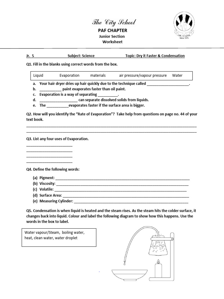 Science Worksheet Jr. 5 Dry It Faster Condensation | PDF | Evaporation ...