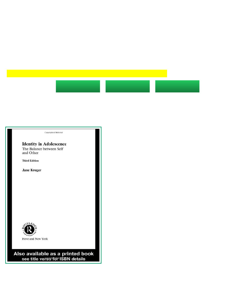 Identity in Adolescence The Balance Between Self and Other Adolescence ...