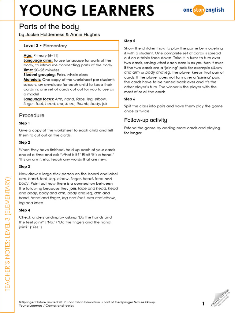 Young Learners: Body Parts Game | PDF | Limbs (Anatomy)