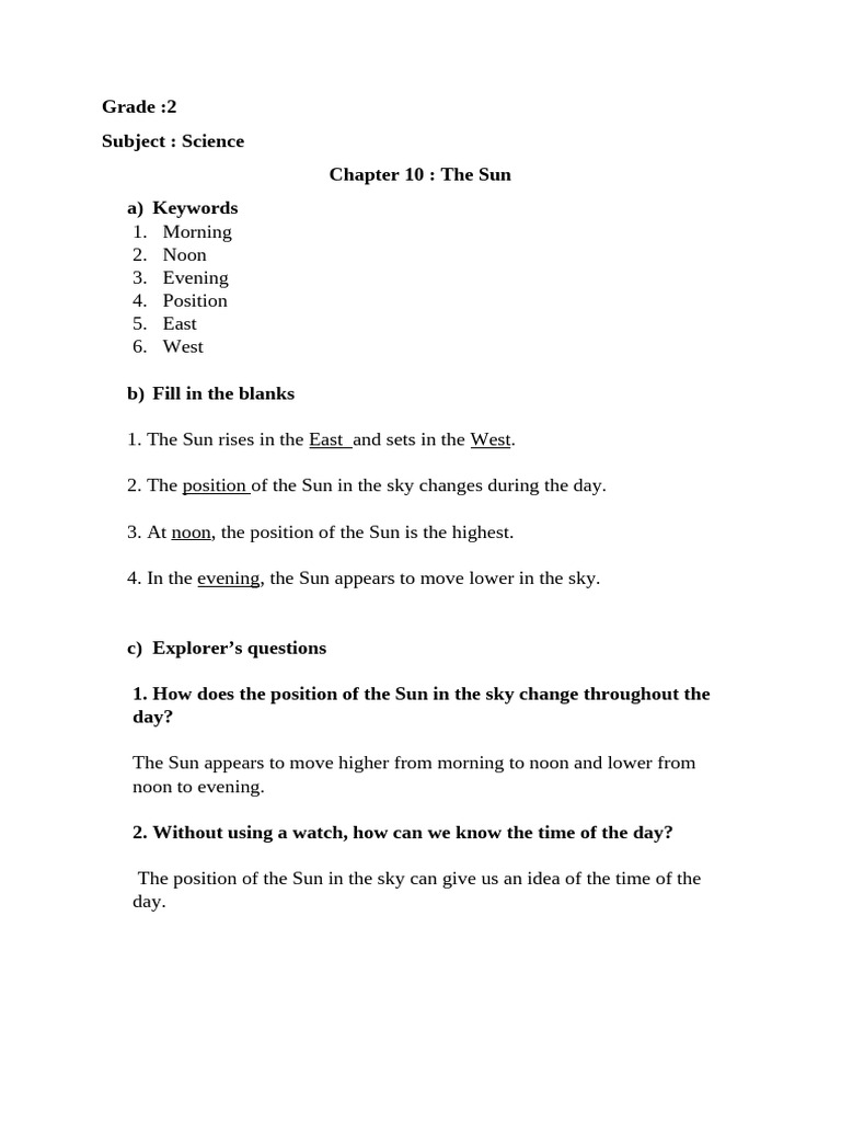 GR 2 CH 10 The Sun Class Work | PDF