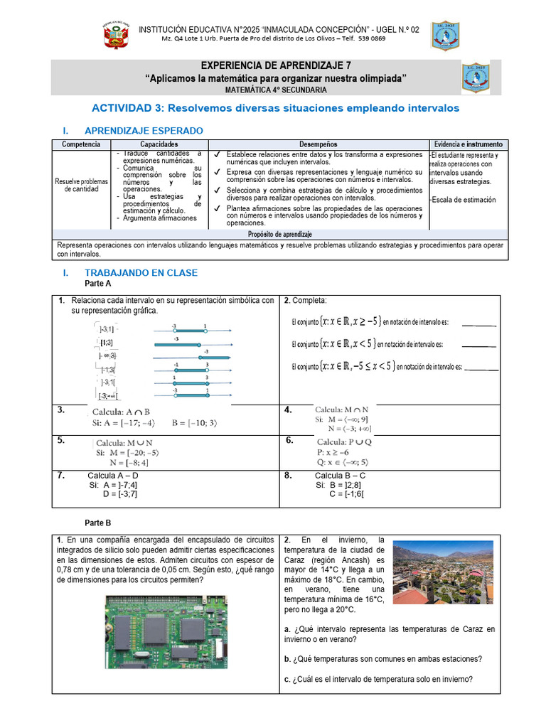 MATE 4 - EDA 7 - ACT 3 - Resolvemos diversas situaciones empleando intervalos | PDF | Aprendizaje