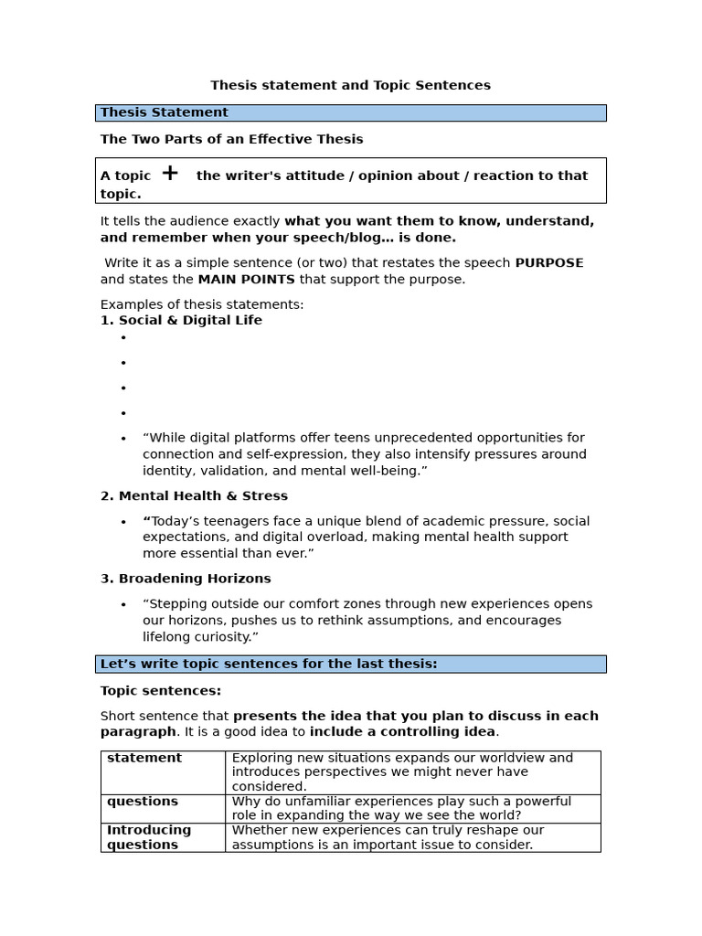 How To Write A Thesis, Topic Sentences and A Paragrah 2025 | PDF ...