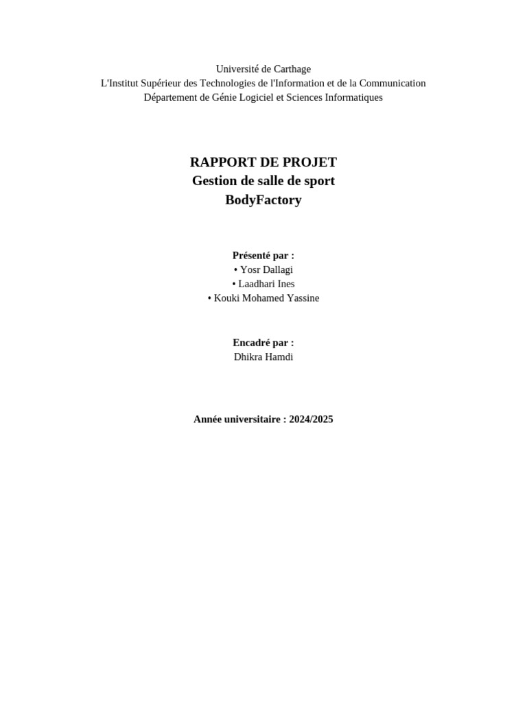Rapport sur la Gestion de Salle de Sport | PDF