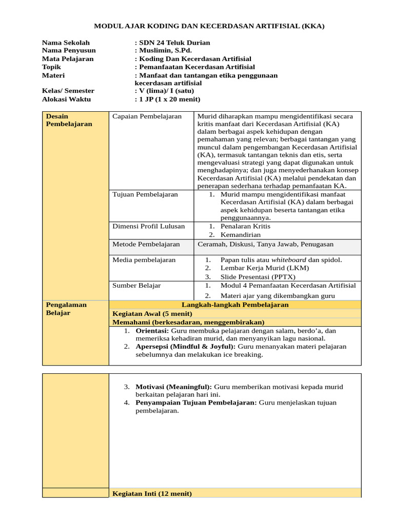 Modul Ajar Koding Dan Ka Ojt 3 | PDF