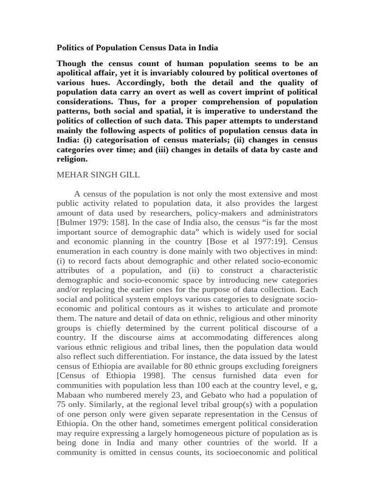Politics of Population Census Data in India | PDF | Punjab | Census