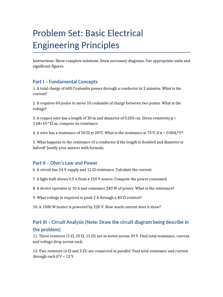 Basic_EE_Problem_Set | PDF | Series And Parallel Circuits | Resistor