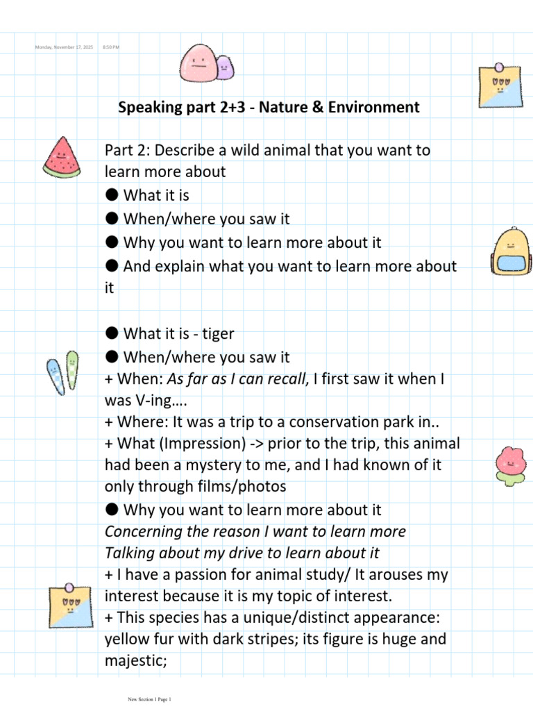 Speaking Part 2+3 - Nature & Environment | PDF