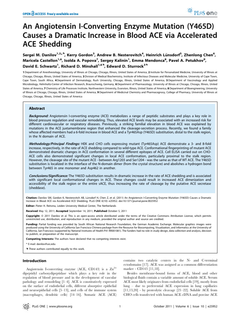 ACE Mutation Y465D Increases Blood Levels | PDF | Epitope | Monoclonal ...