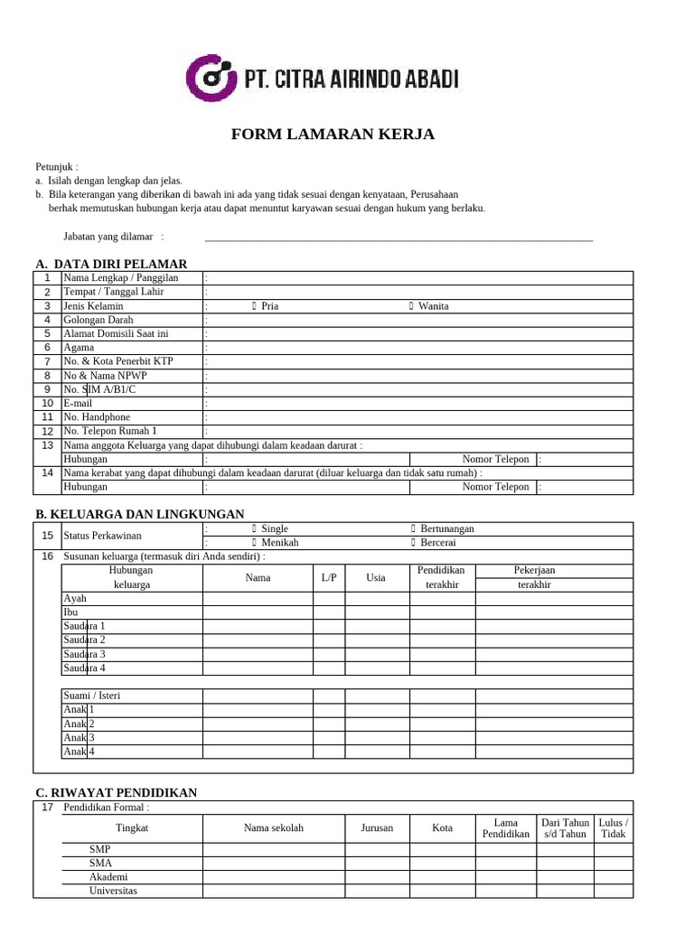 Form Lamaran Kerja | PDF