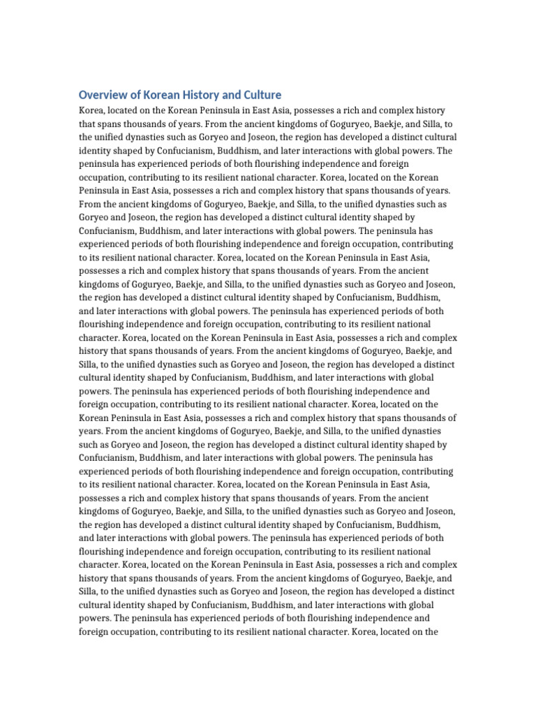 Overview of Korean History and Culture | PDF | Korea | South Korea