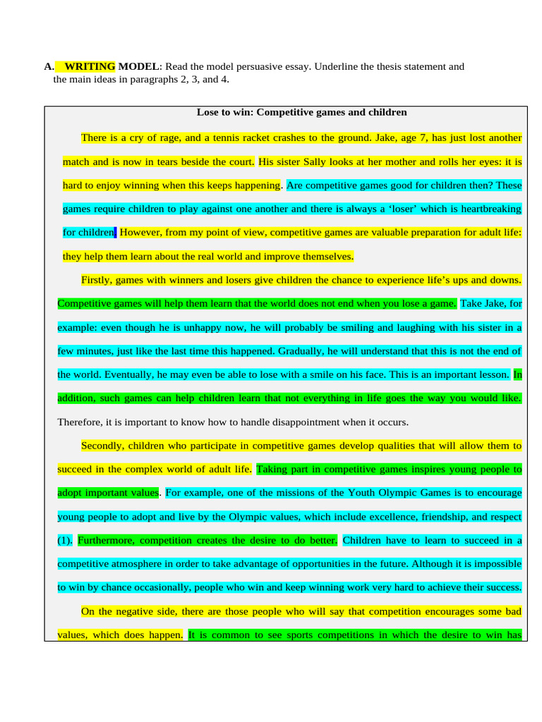 Model Essay 1_Competitive games and children | PDF | Social Psychology ...