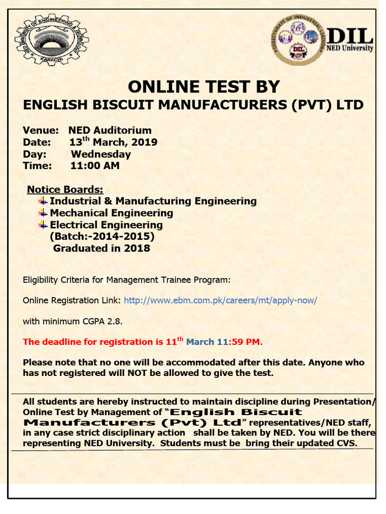 Online Test by English Biscuit Manufacturers (PVT) LTD On 13-03-2019 | PDF