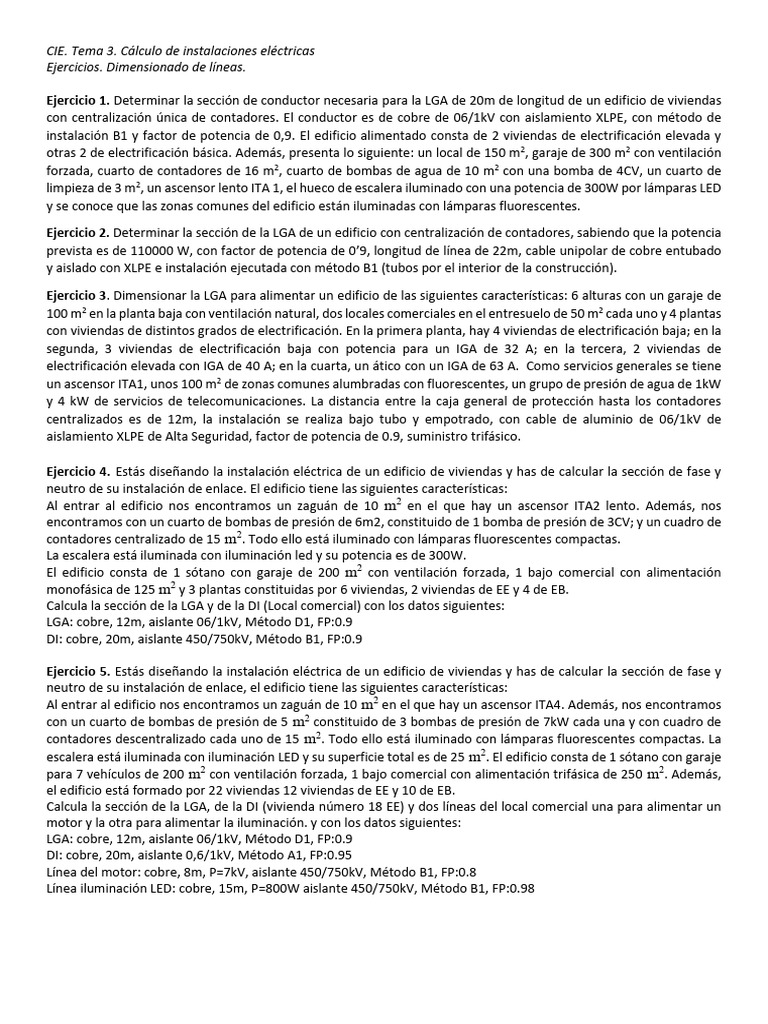 Tema 3 Dimensionado de Líneas. | PDF | Conductor electrico | Aislador (Electricidad)