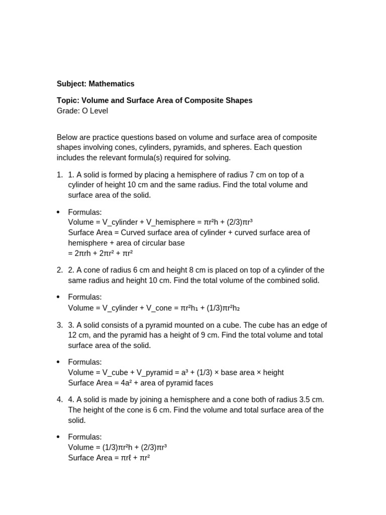 Volume & Surface Area of Composite Shapes | PDF