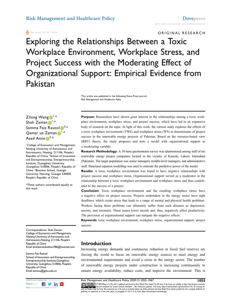 Rmhp 256155 Exploring the Relationships Between a Toxic Workplace ...