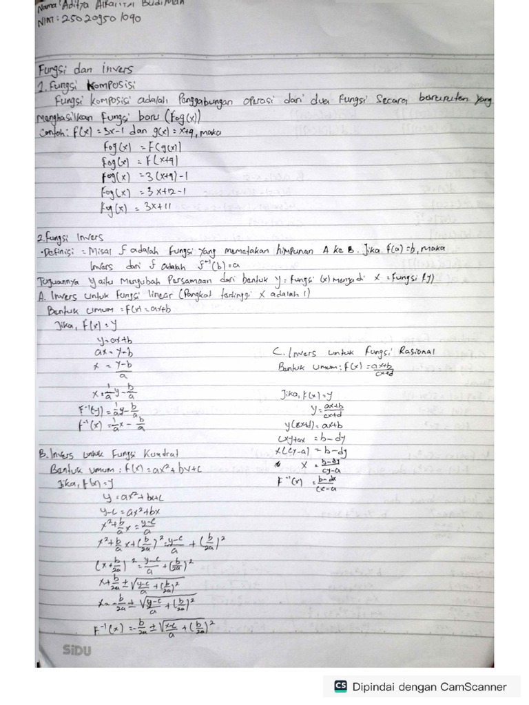 Catatan Fungsi Dan Invers Aditya Alfaritzi Budiman | PDF