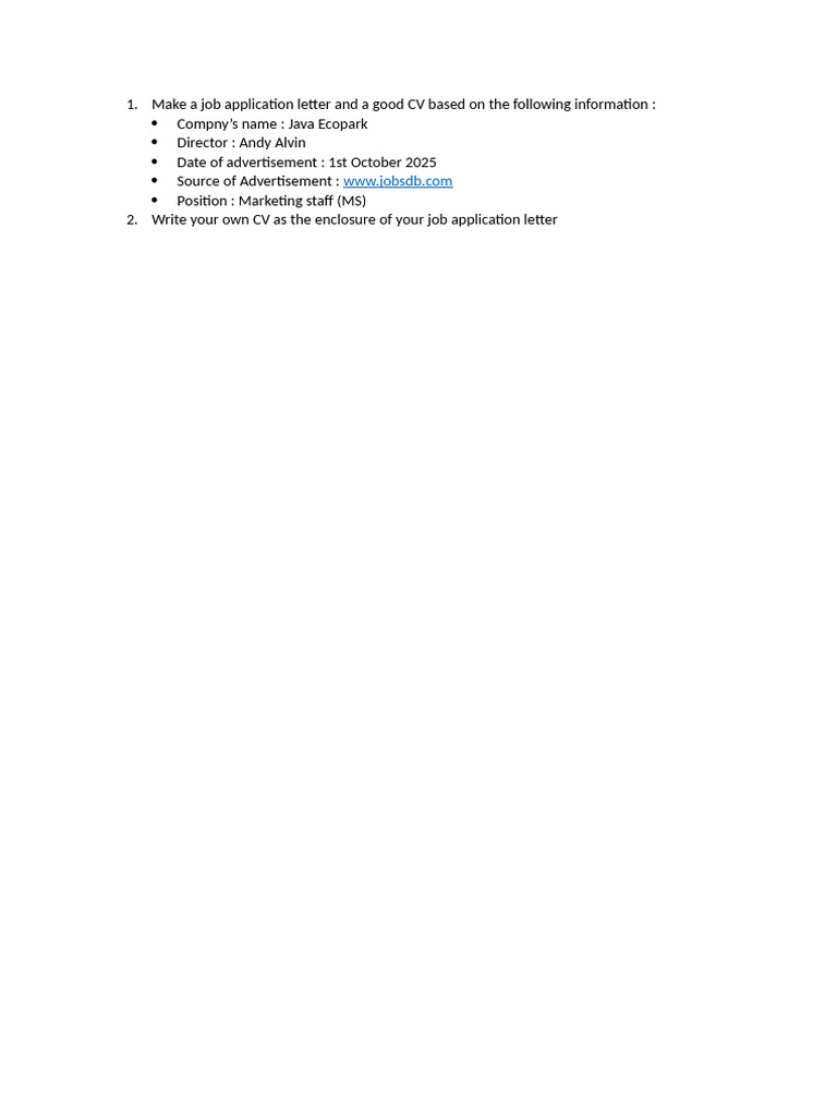 Make A Job Application Letter and A Good CV Based On The Following ...