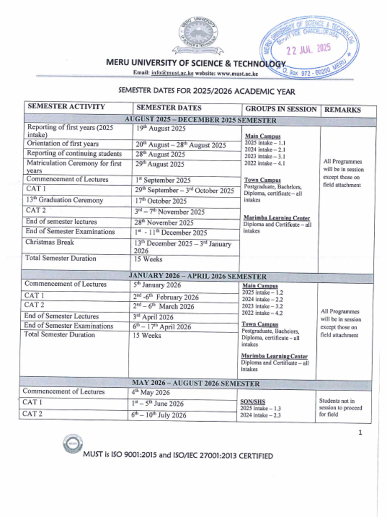 Semester Dates For 2025 2026 Academic Year | PDF