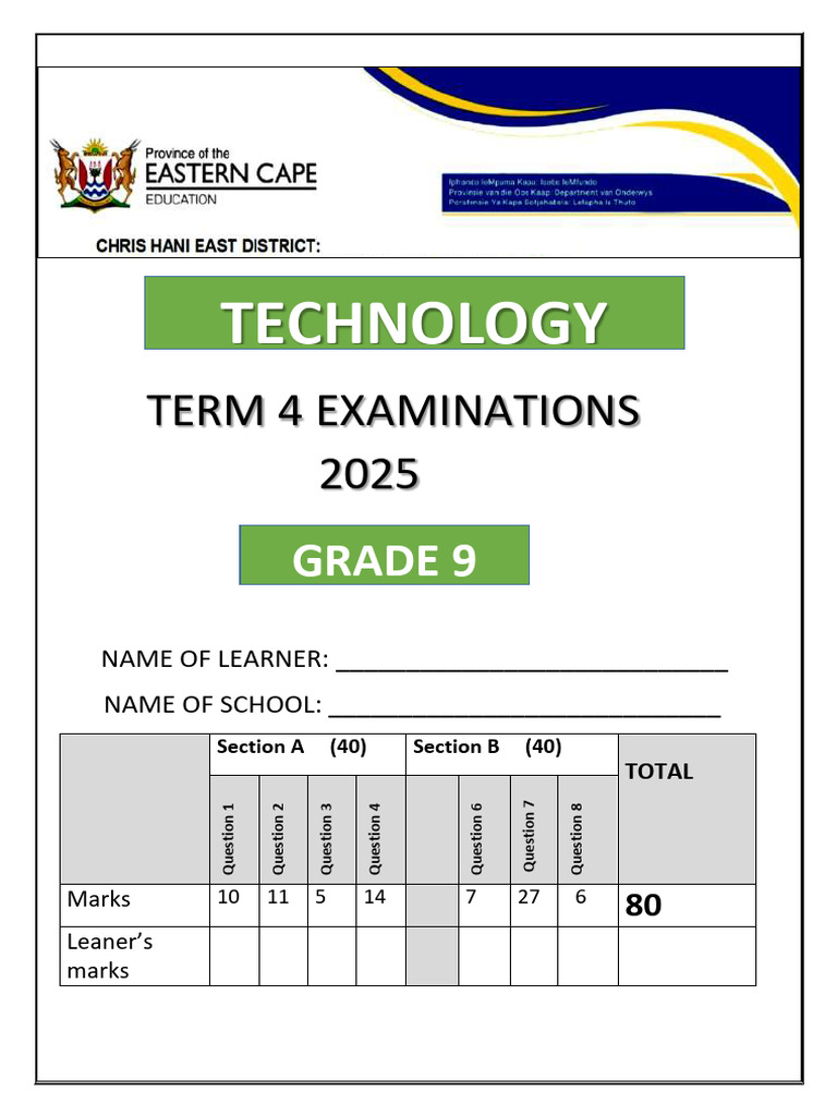 Grade 9 Technology Exam 2025 | PDF | Ductility | Corrosion