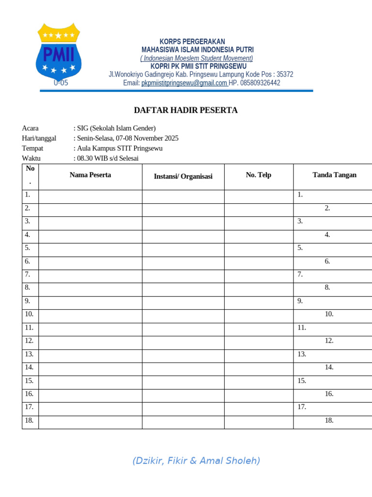 Daftar Hadir Sig 2025 | PDF