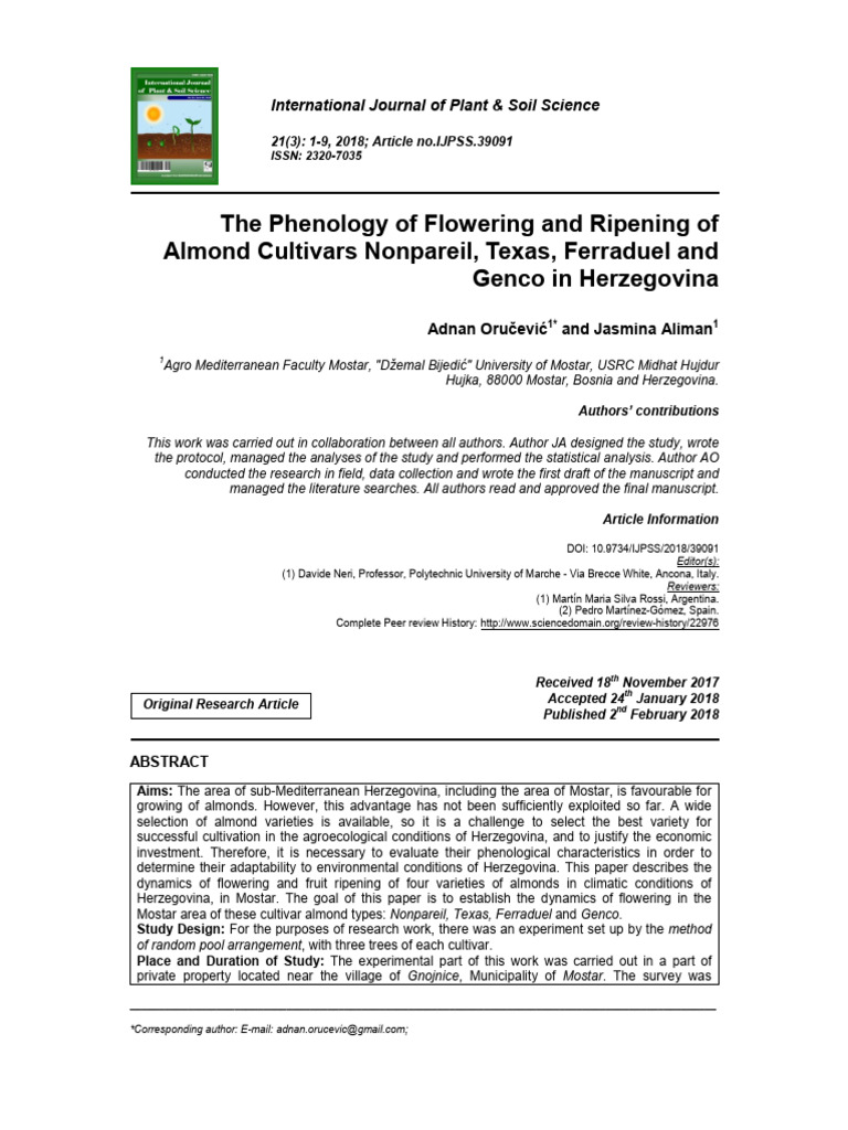 The Phenology of Flowering and Ripening of | PDF | Pollination | Almond