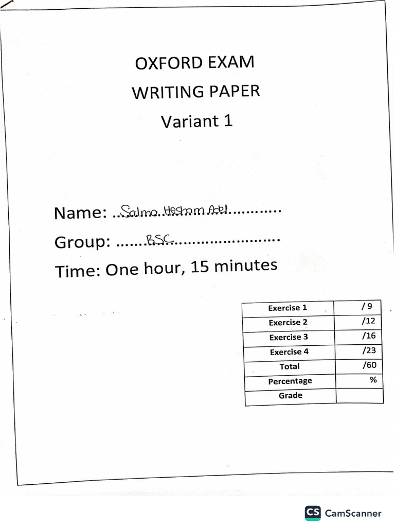 Oxford Exam Writing Paper Varient 1 | PDF