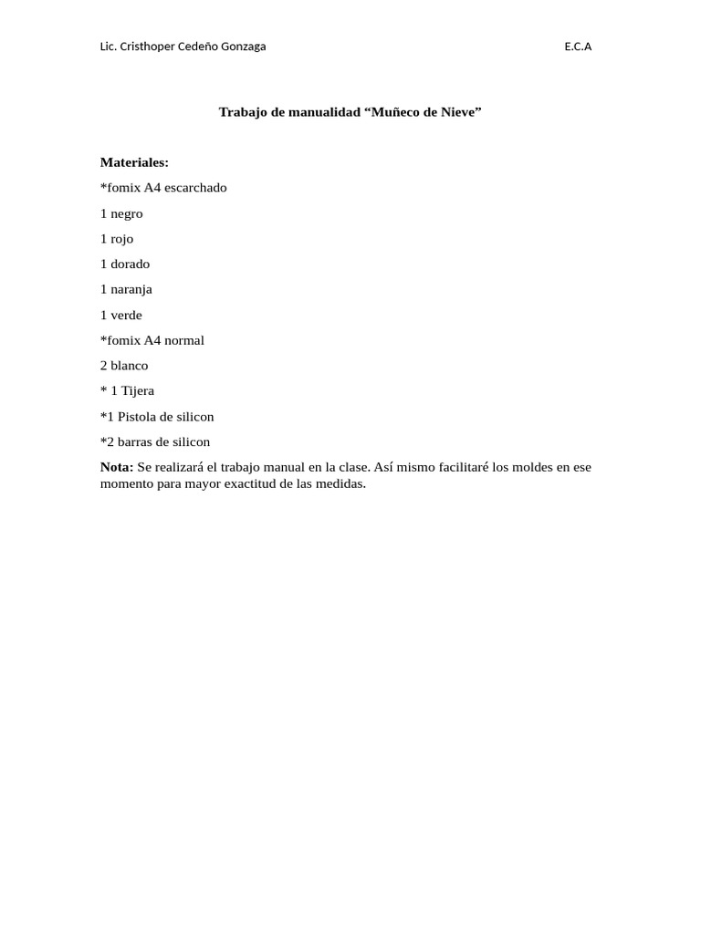 Manualidad Muñeco de Nieve | PDF