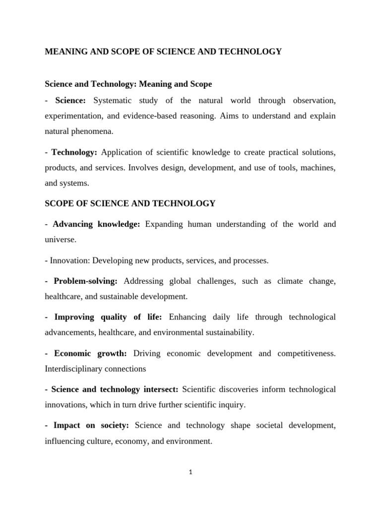 Science and Technology: Meaning & Scope | PDF | Science | Policy