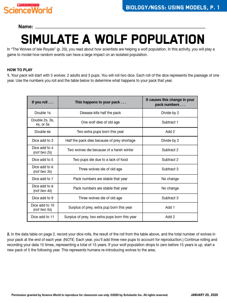 1-20-20 Simulate A Wolf Population | PDF | Pack (Canine) | Carnivorous ...