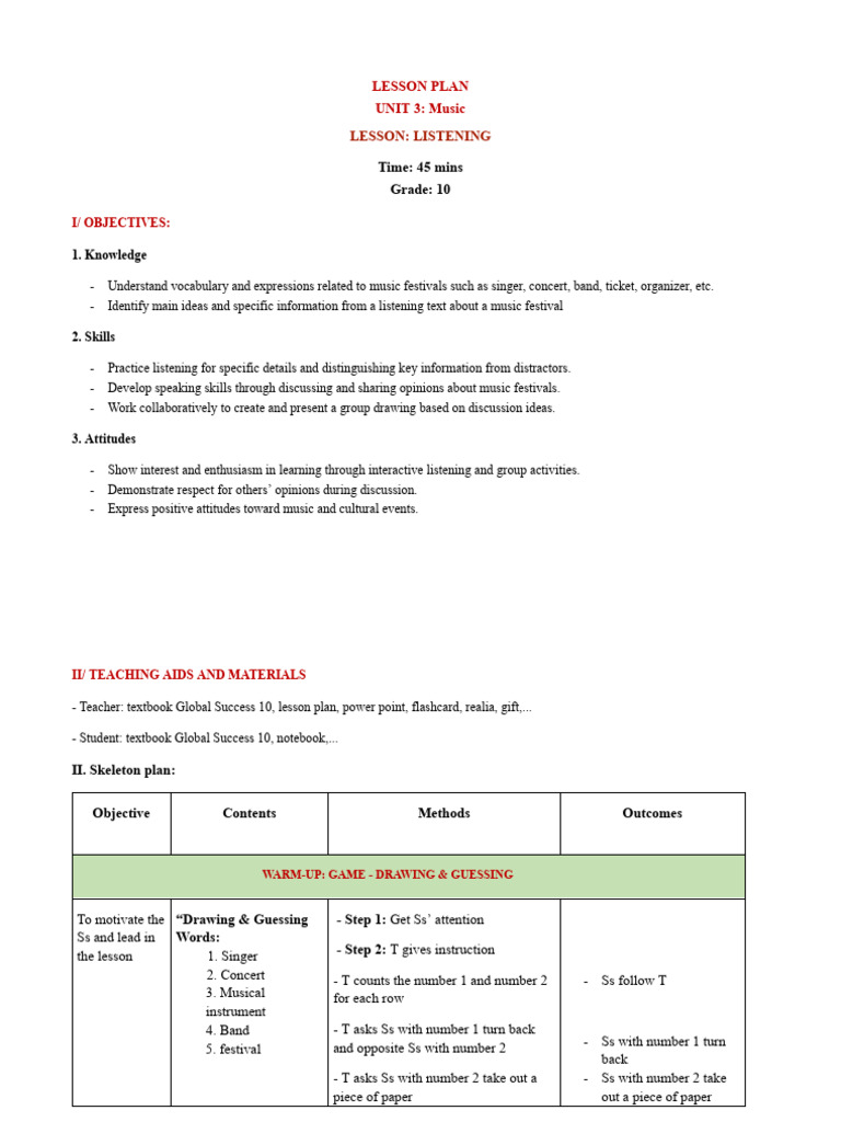 Music Festival Listening Lesson Plan | PDF | Lesson Plan | Teachers