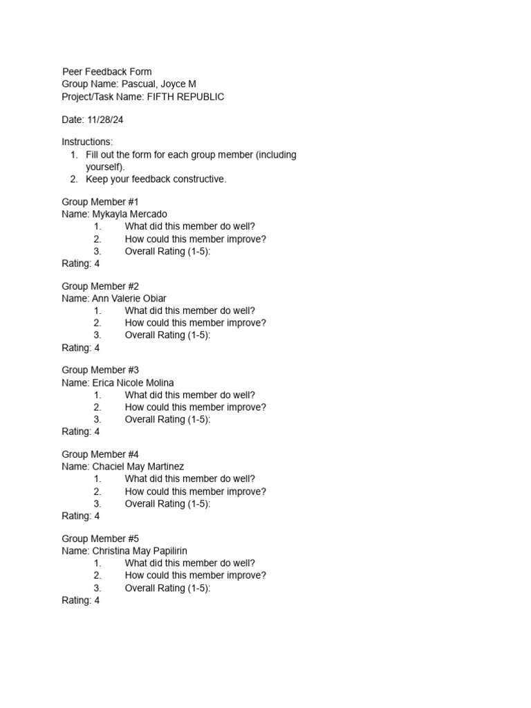 Peer Feedback Form | PDF
