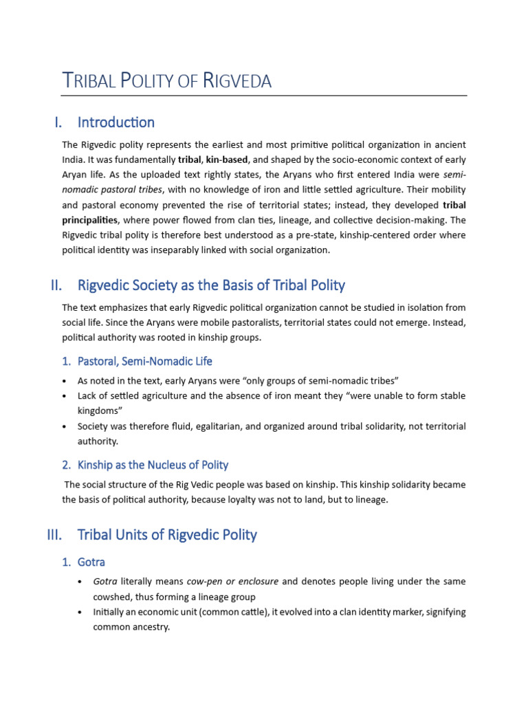 Rigvedic Tribal Polity Overview | PDF | Tribe | Nomad
