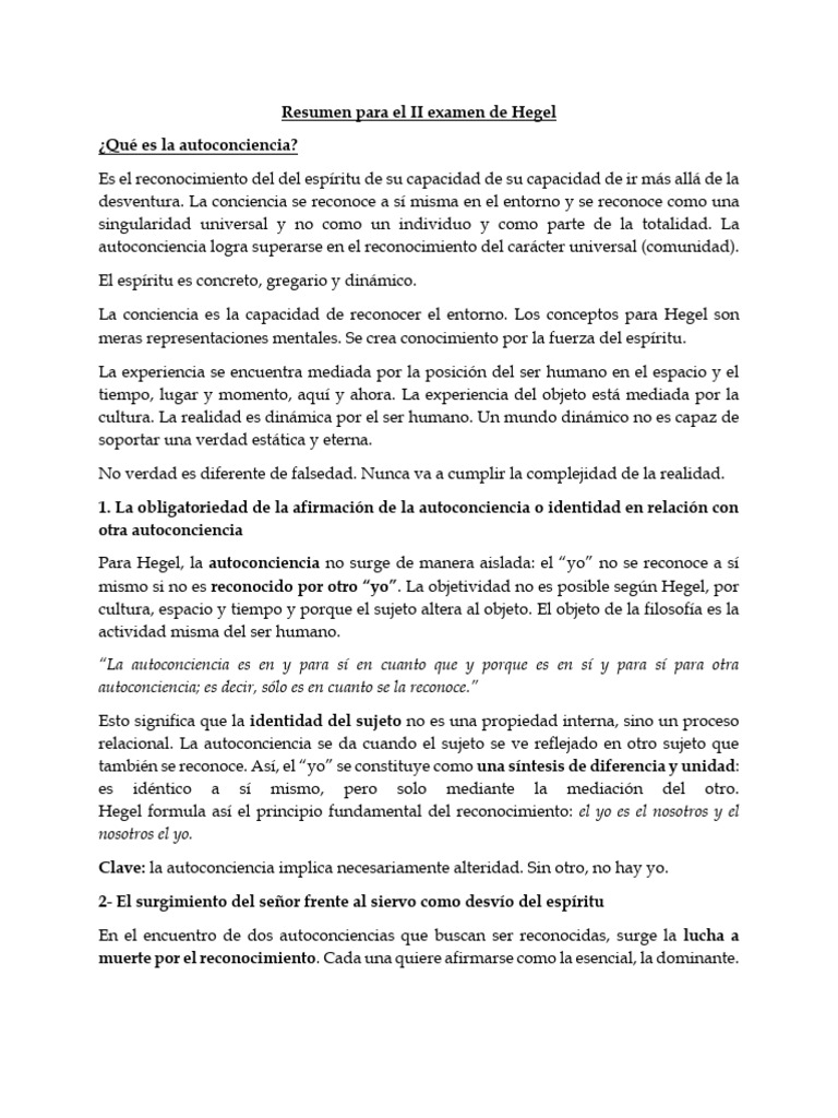 Resumen para El II Examen de Hegel | PDF | Georg Wilhelm Friedrich ...