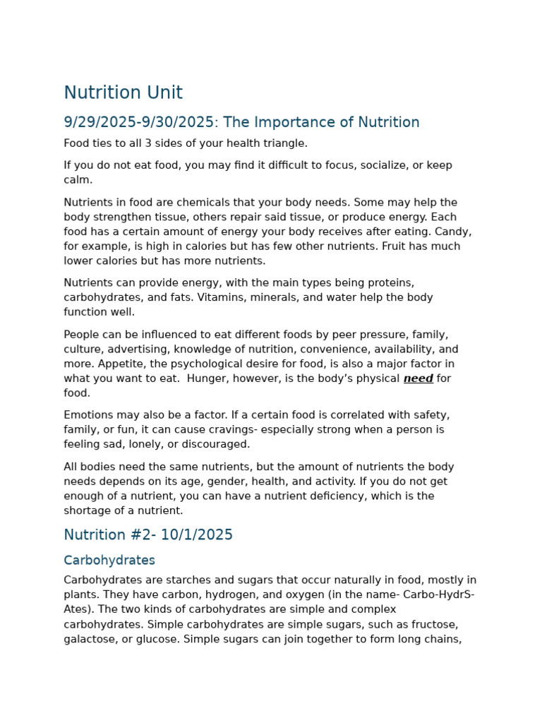 Nutrition Unit Notes | PDF | Nutrients | Foods