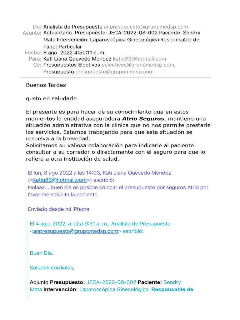 Actualizado. Presupuesto JECA-2022-08-002 Paciente Sendry Mata ...