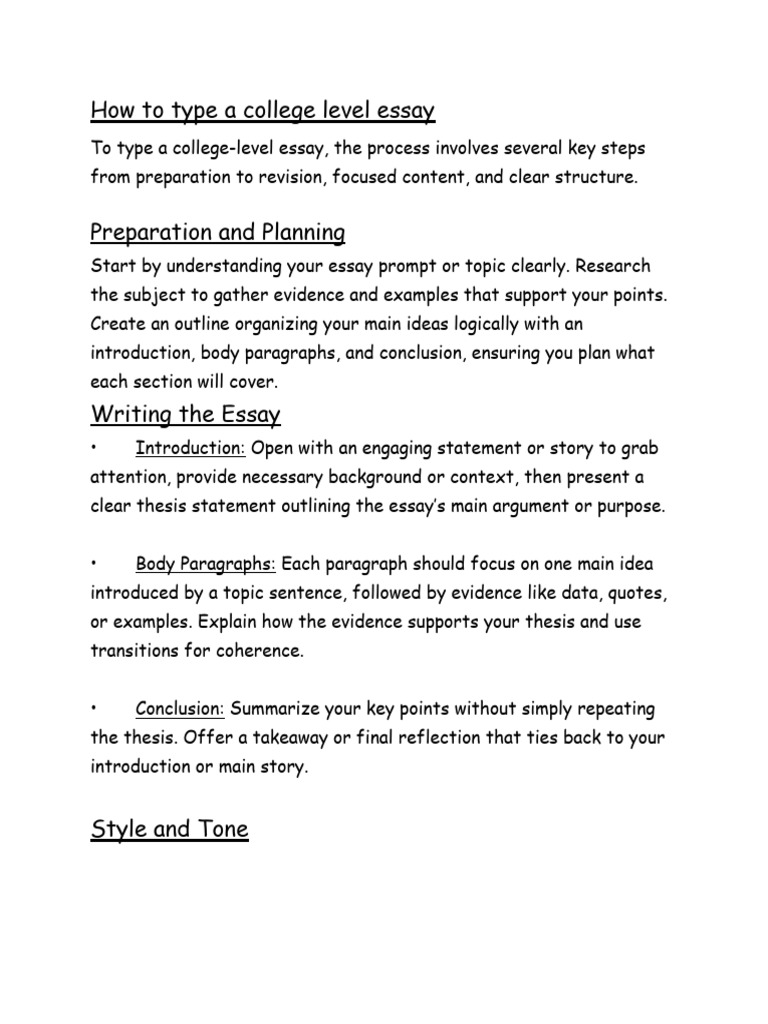 How To Type A College Level Essay | PDF