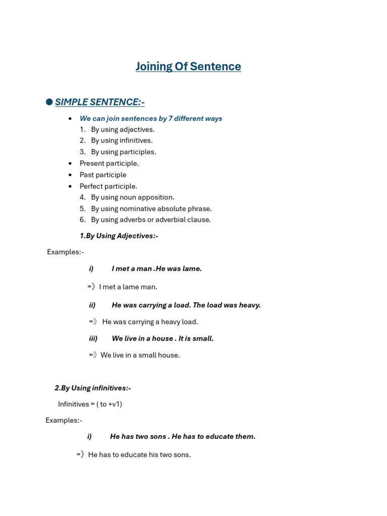 Joining Sentences: 7 Effective Methods | PDF | Adjective | Languages